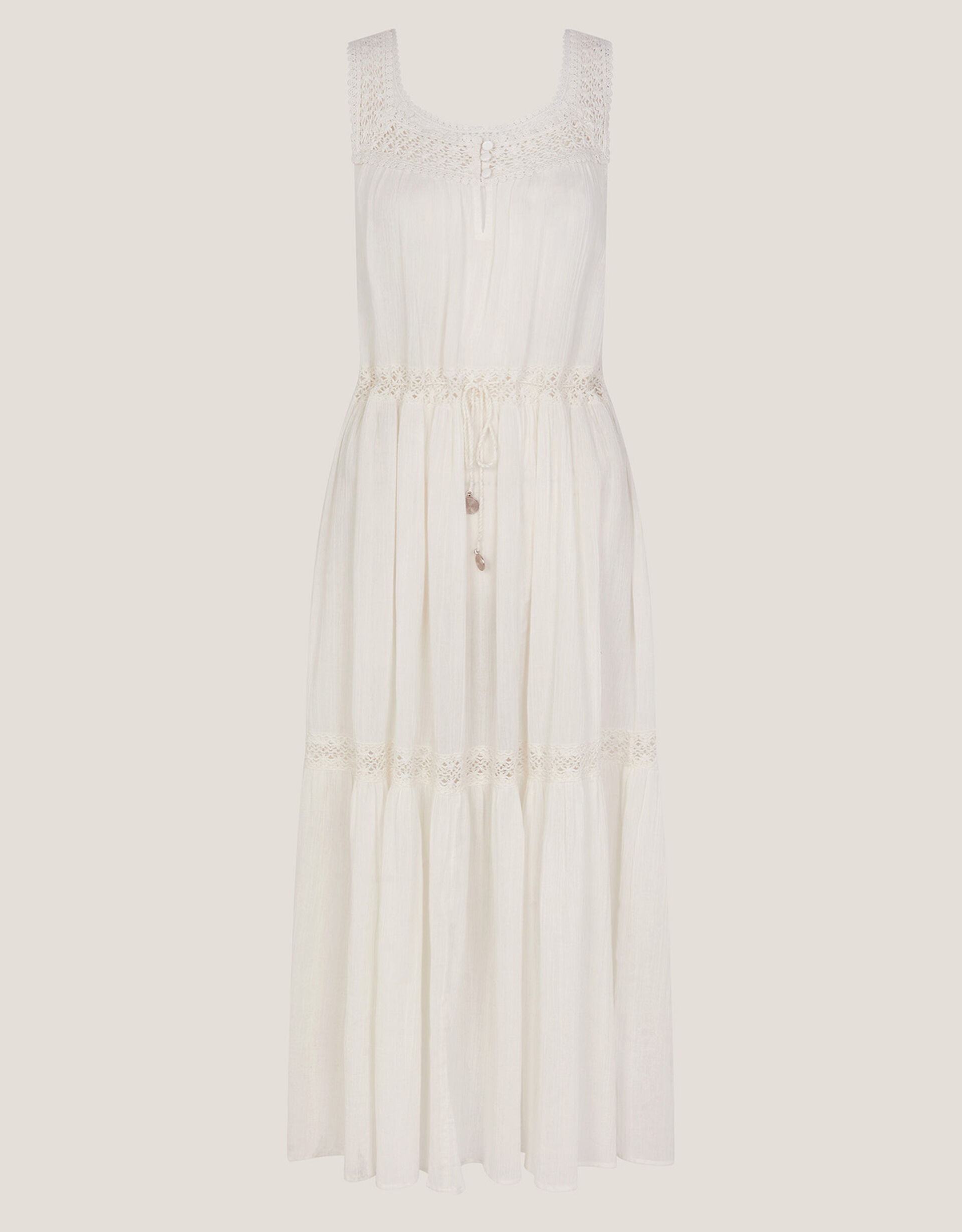 Maddi Sleeveless Embroidered Midi Dress Cream