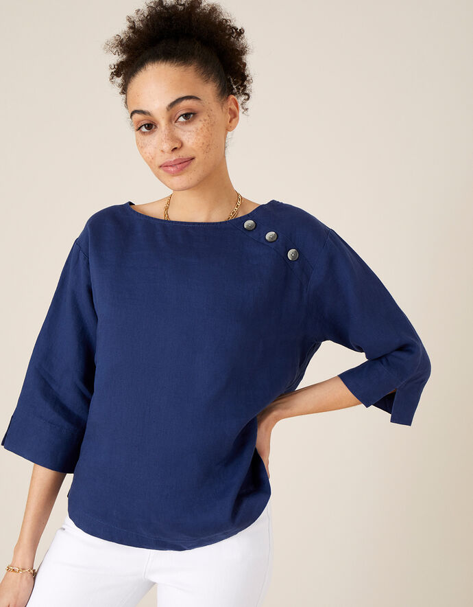 Rosewood Longline T-Shirt in Pure Linen Blue | Tops & T-shirts ...