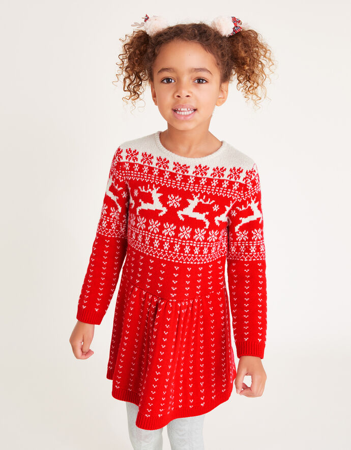 Christmas Fair Isle Jumper Dress Red | Girls' Dresses | Monsoon UK.