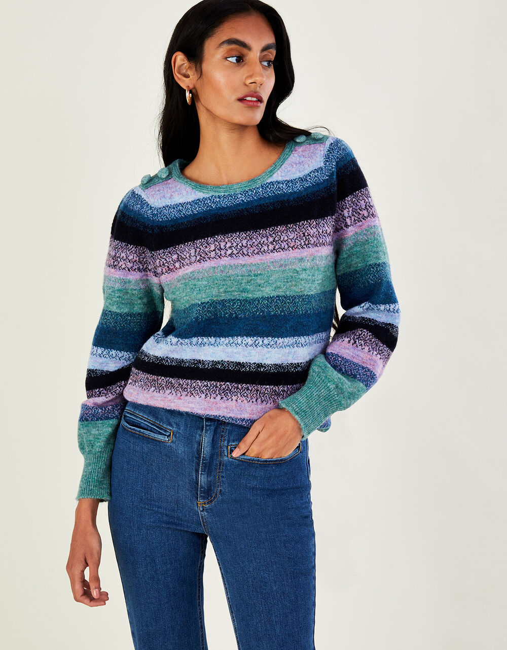 Ombre Stripe Jumper with Recycled Polyester Green | Knitwear | Monsoon UK.