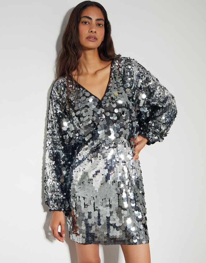 Dina Dolman Sequin Mini Dress Silver | Mini Dresses | Monsoon UK.