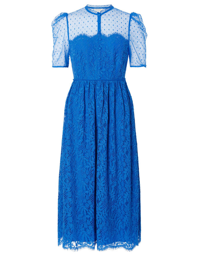 Trisha Embroidered Lace Midi Dress Blue