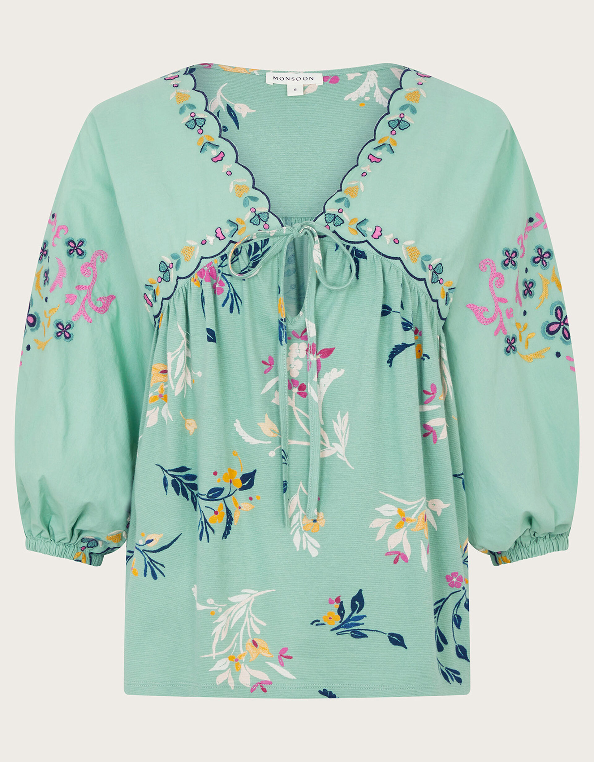 Maya Floral Embroidered Top Green | Blouses & Shirts | Monsoon UK.