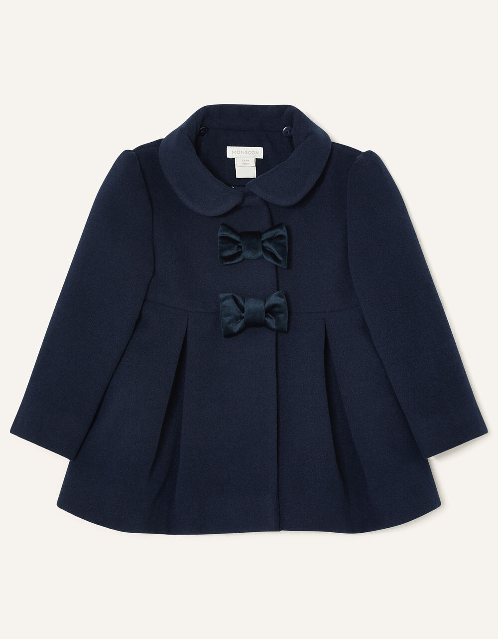 Baby Velvet Bow Swing Coat Blue | Baby Girl Coats & Jackets | Monsoon UK.