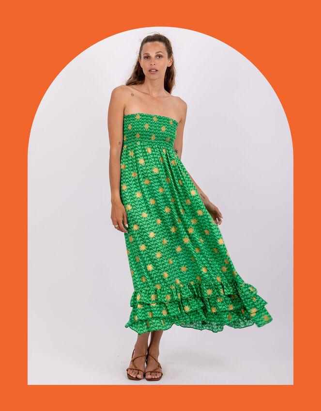Sundress Pooja Strapless Ruffle Midi Dress Green