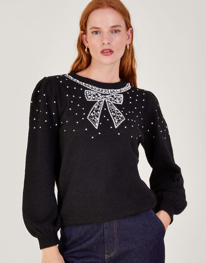 Betsy Bow Jumper Black | Jumpers | Monsoon UK.