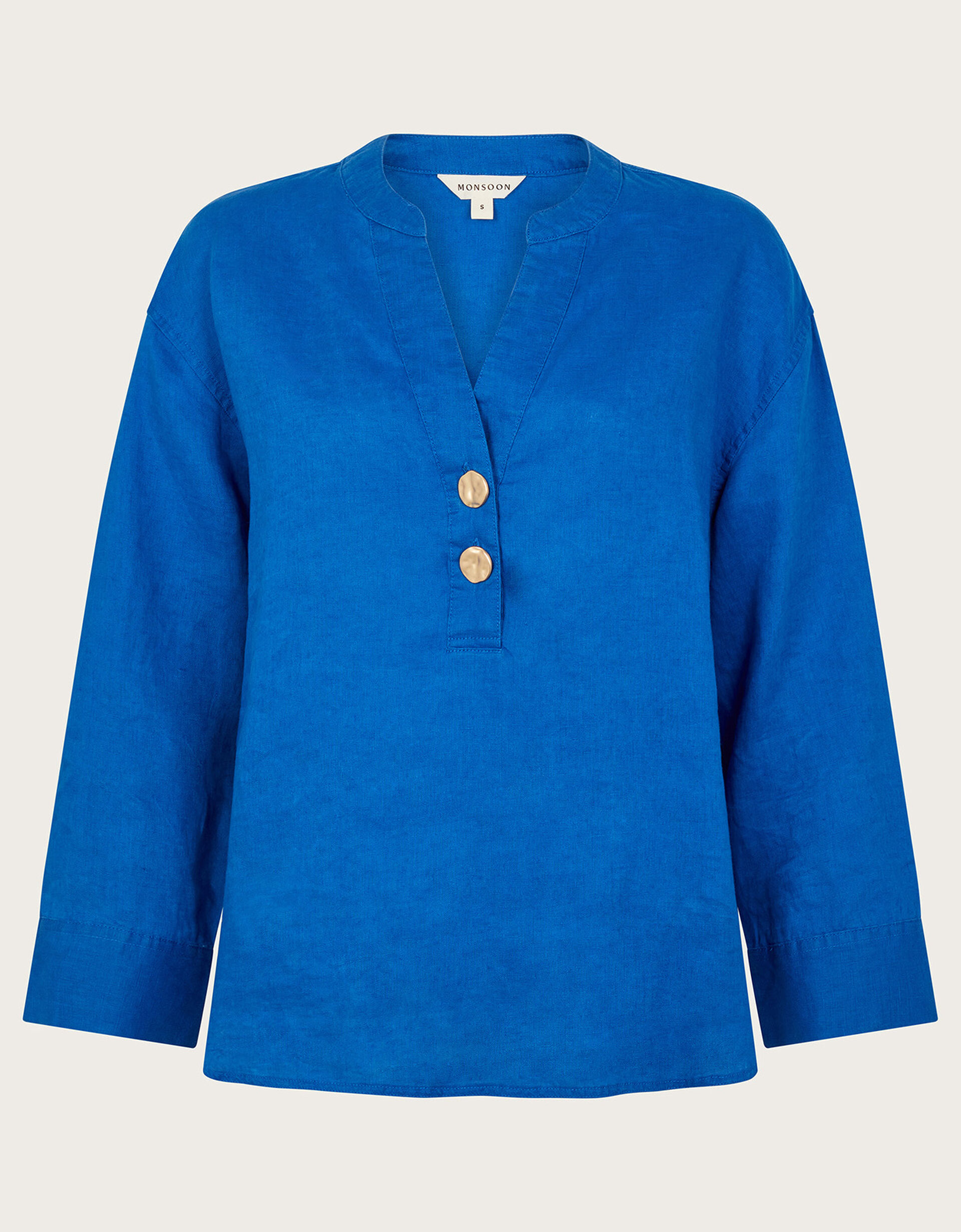 Camille Button Linen Top Blue | Tops & T-shirts | Monsoon UK.