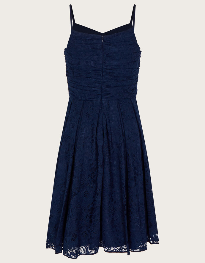 Maya Lace Strappy Short Prom Dress Blue