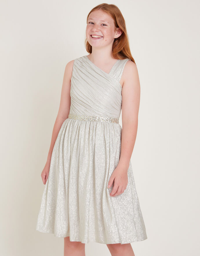 Abigail Metallic Drape Sequin Dress Silver