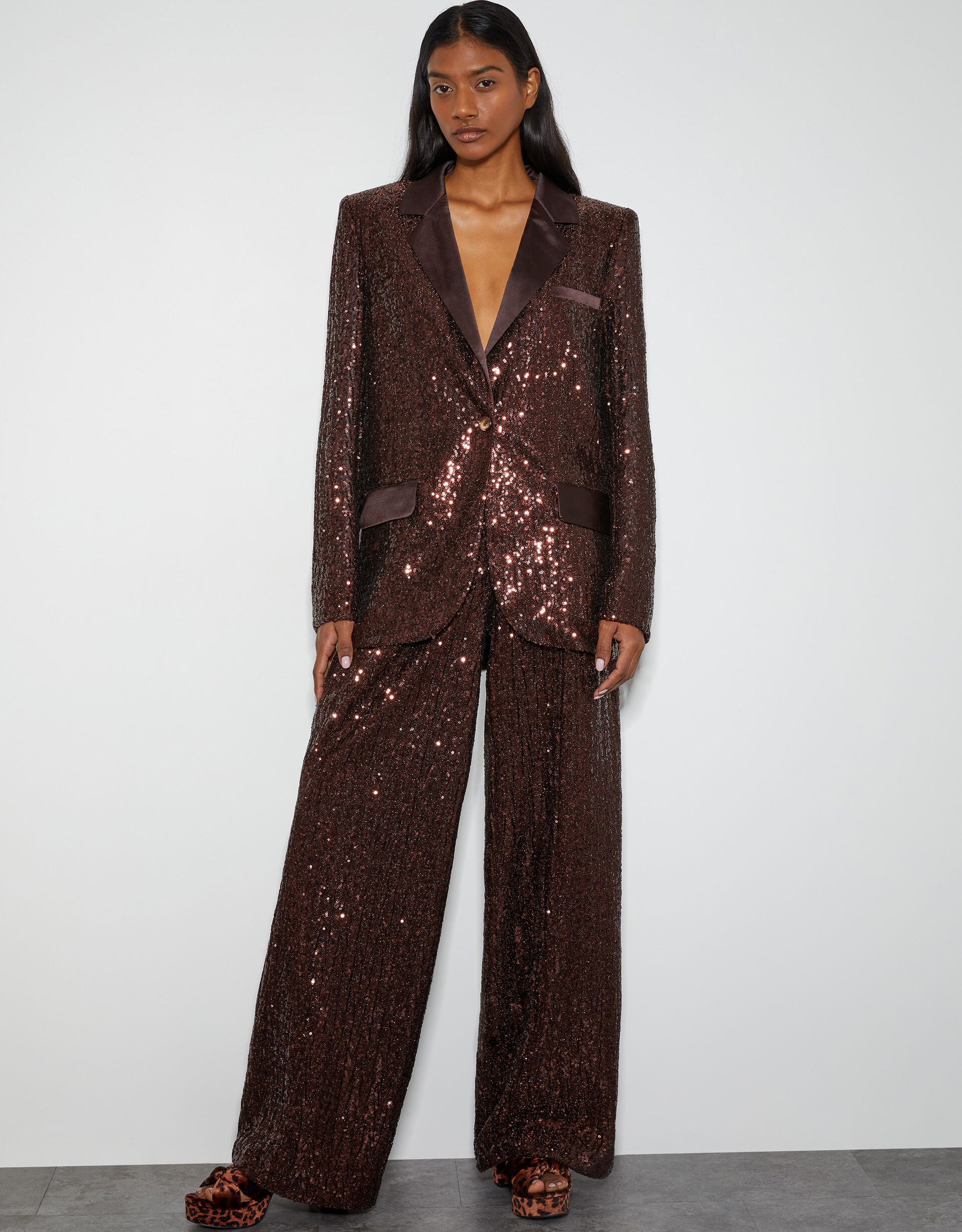 Monsoon x Sarah Corbett-Winder Satin Sequin Blazer Bronze | Women's ...