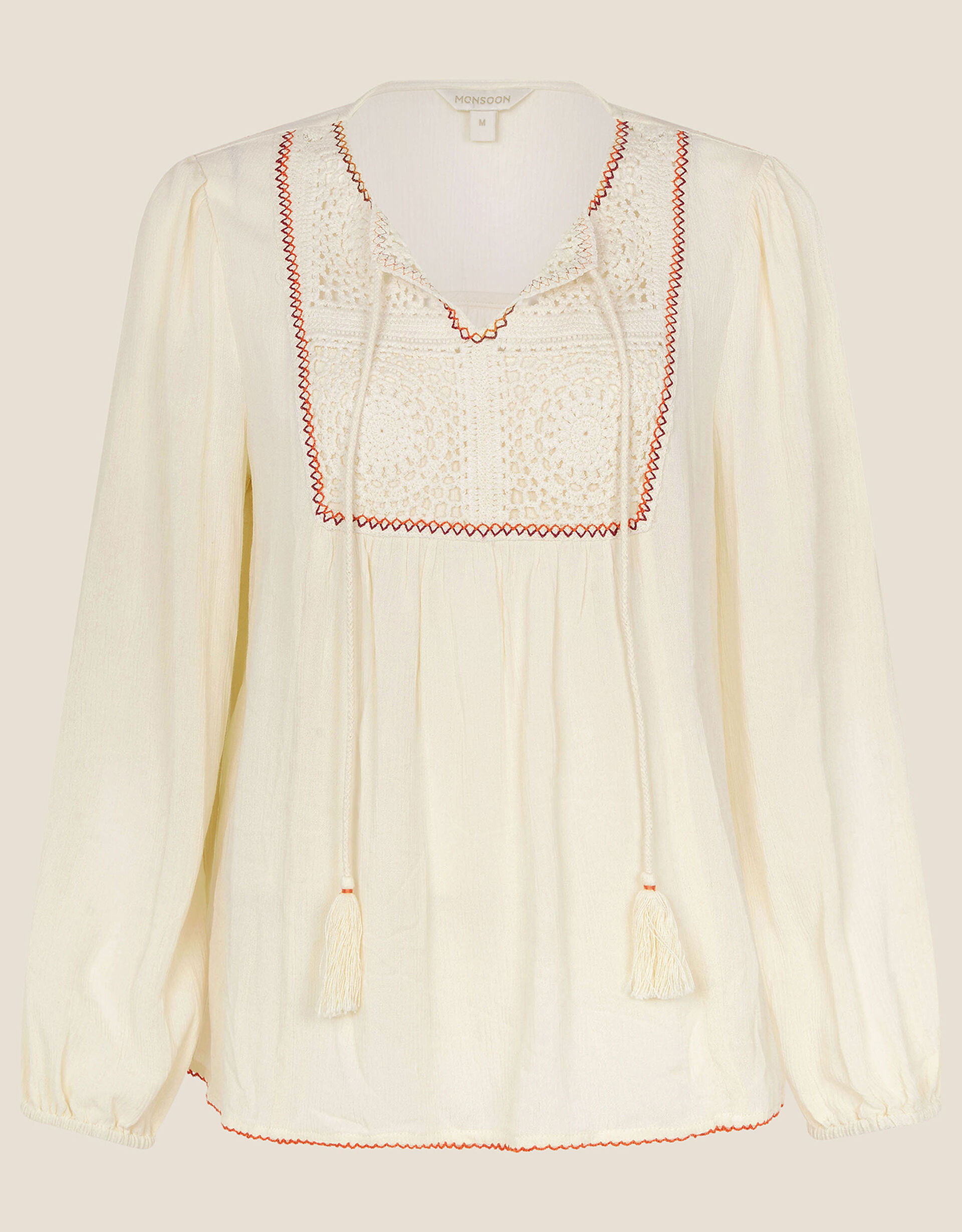Crochet Bib Blouse Ivory