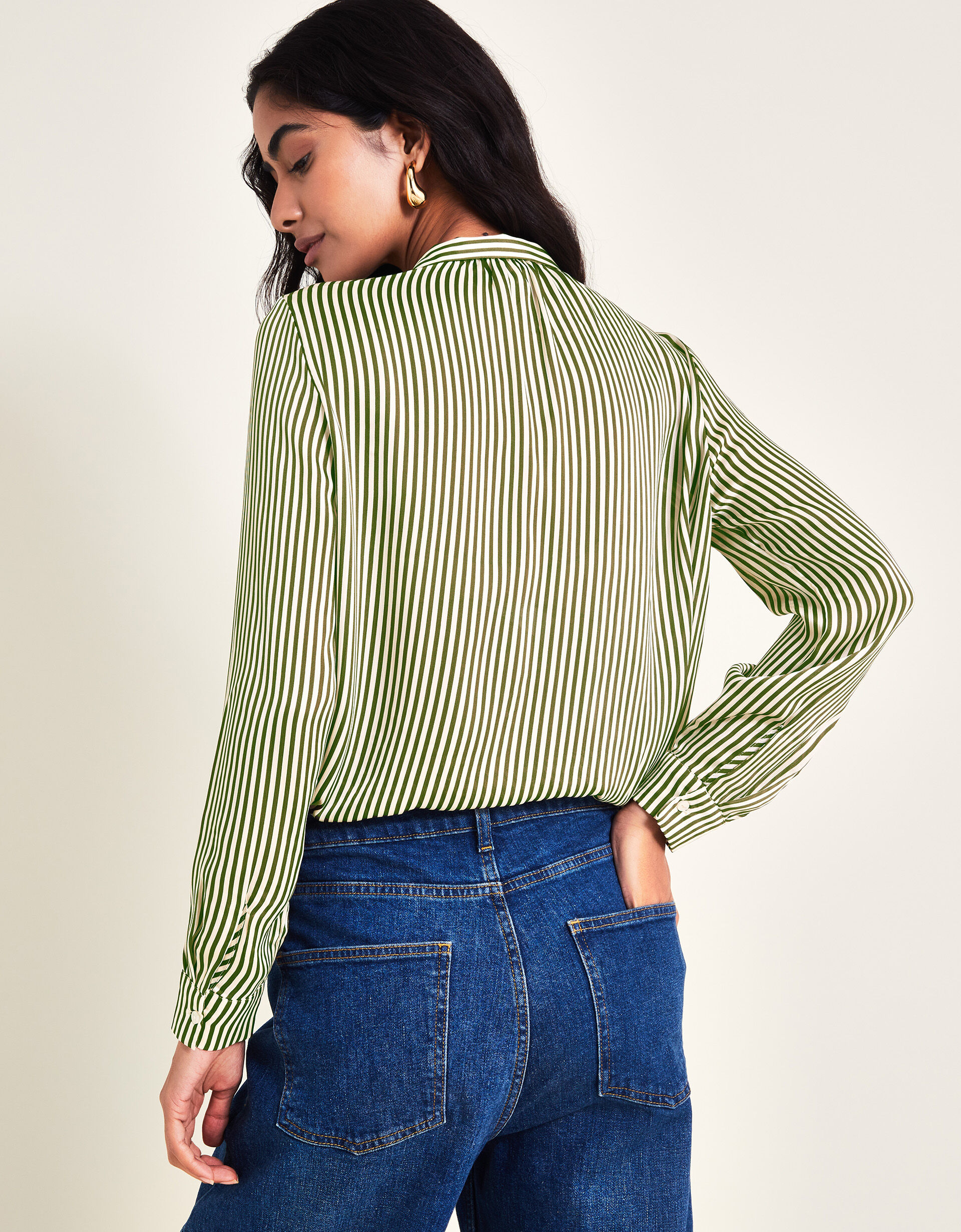 Sasha Stripe Satin Blouse Green | Tops & T-shirts | Monsoon UK.