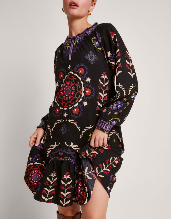 Xoey Print Tiered Dress Black