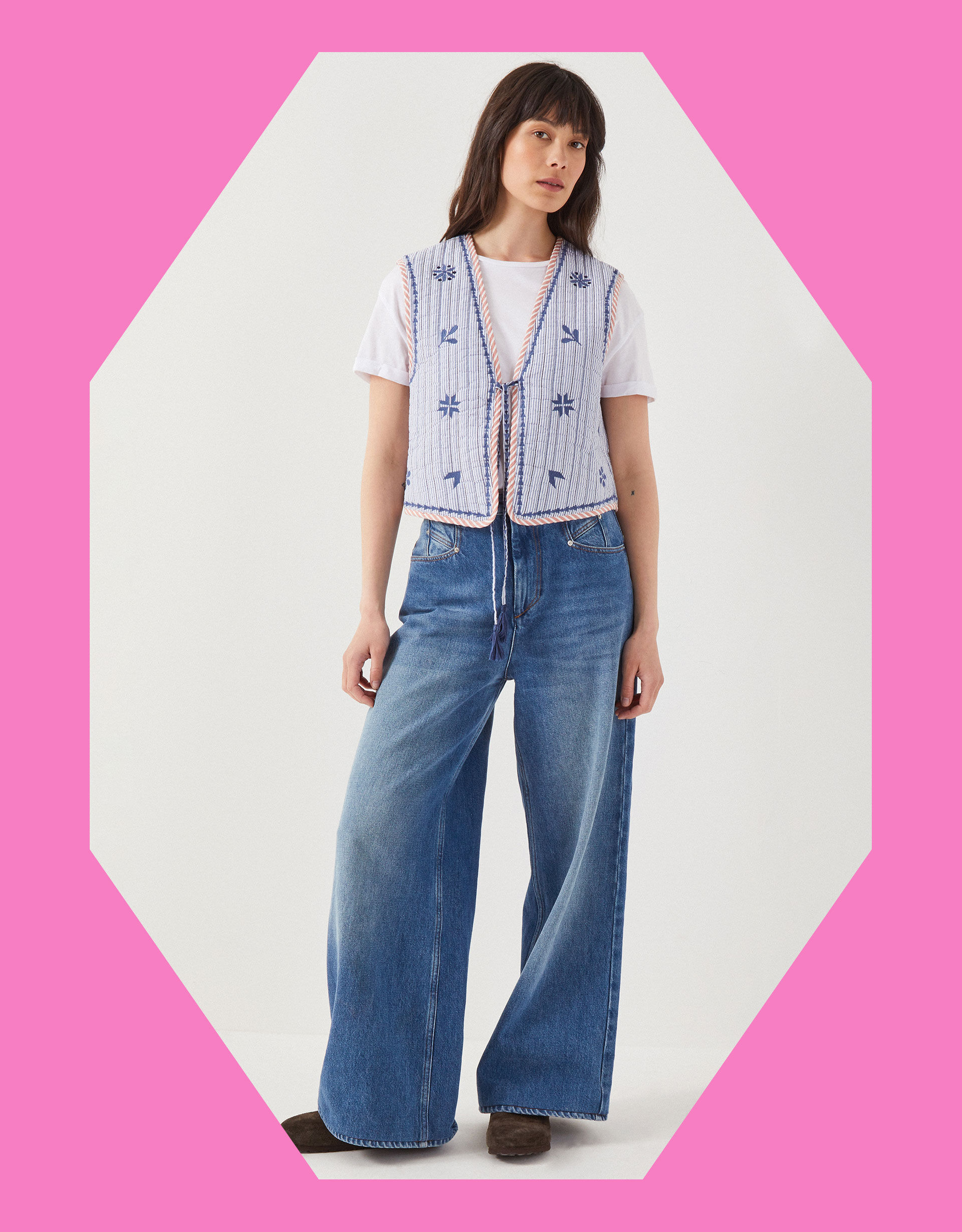 East Teleri Reversible Stripe Waistcoat Blue