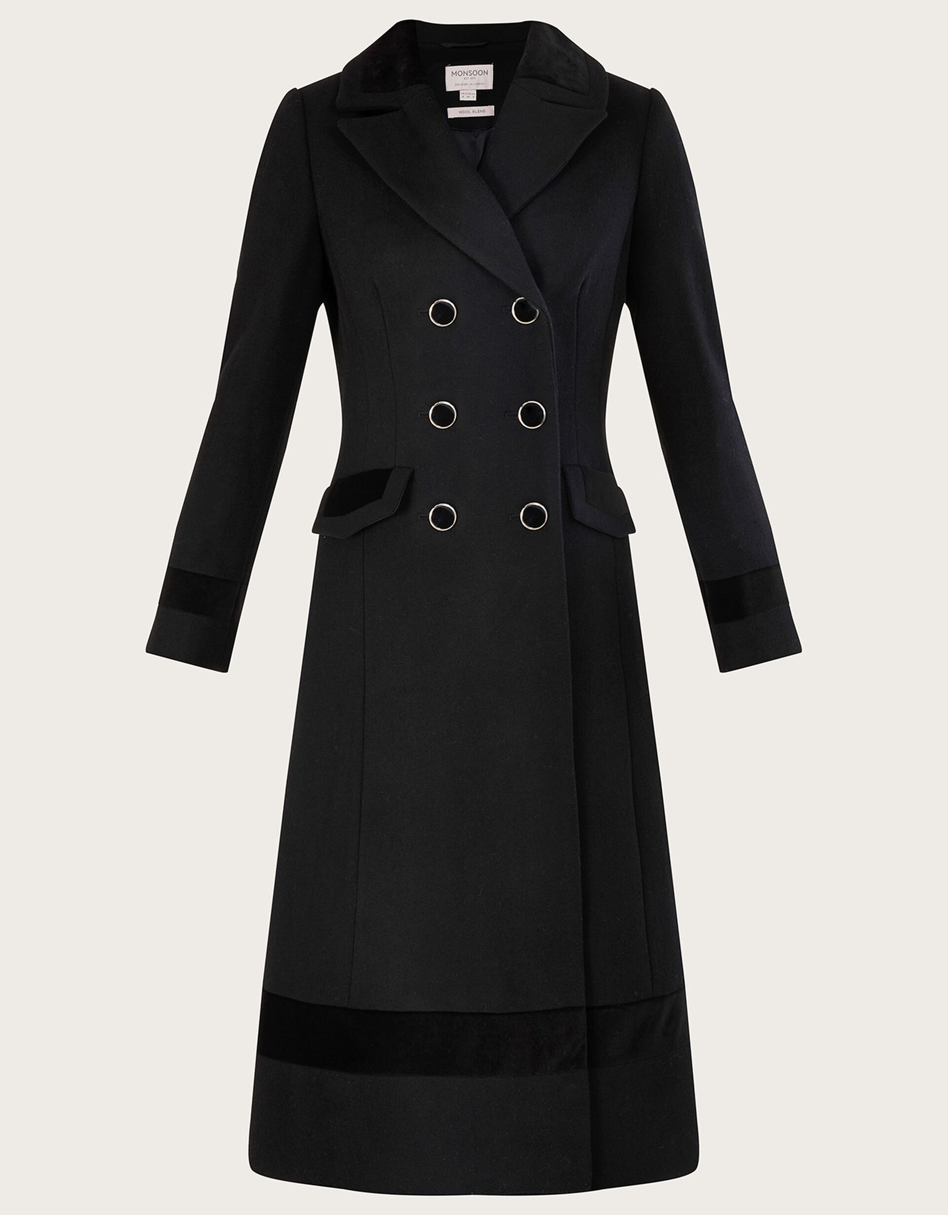 Serena Velvet Detail Coat Black
