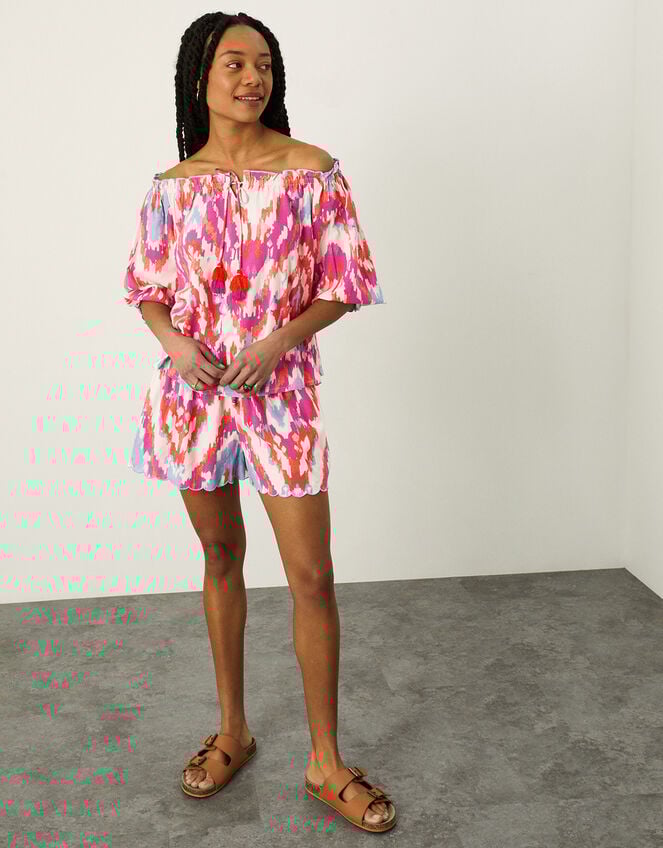 Ikat Print Bardot Off Shoulder Top Pink Tops And T Shirts Monsoon Uk