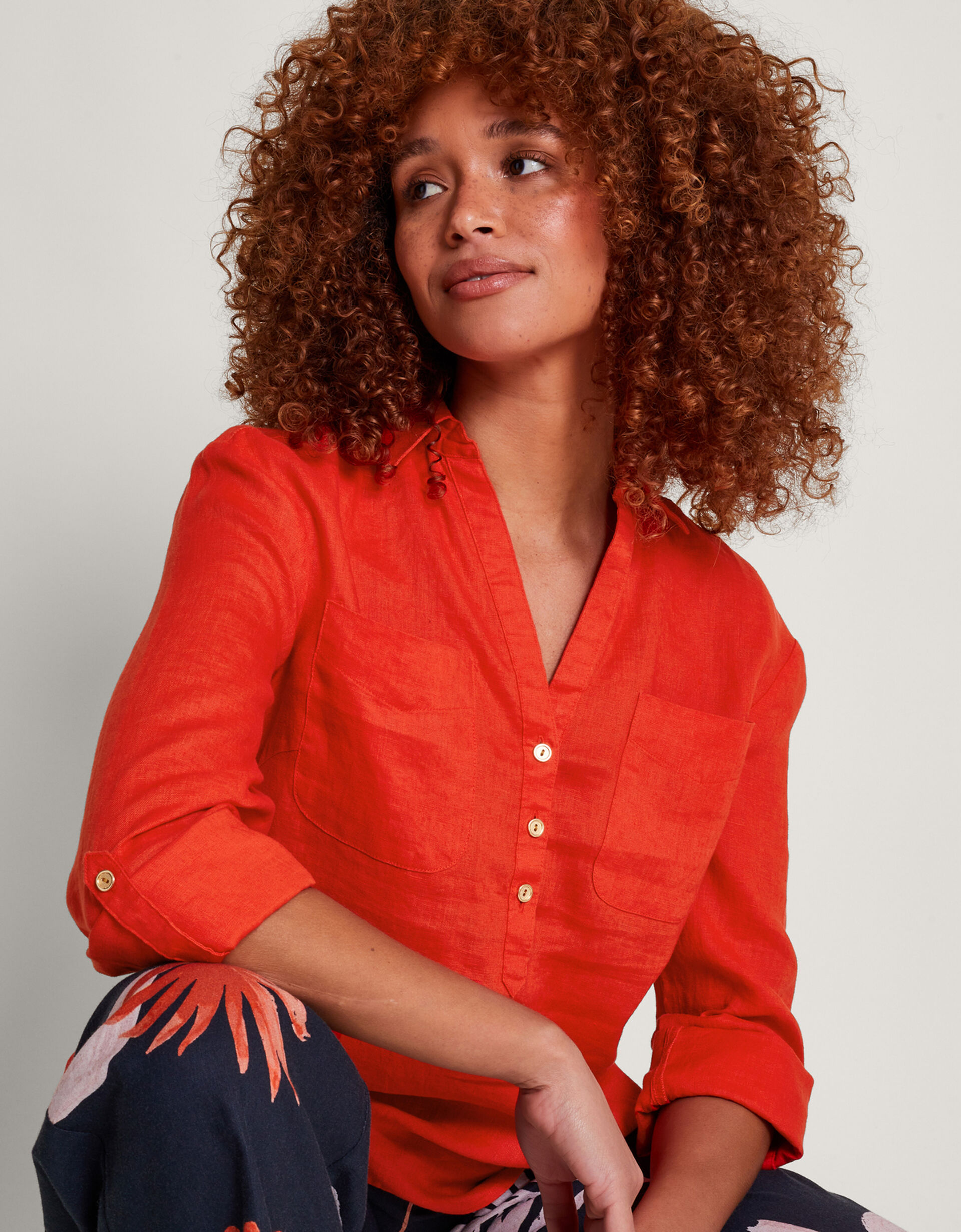 Layla Pocket Linen Top Orange | Tops & T-shirts | Monsoon UK.