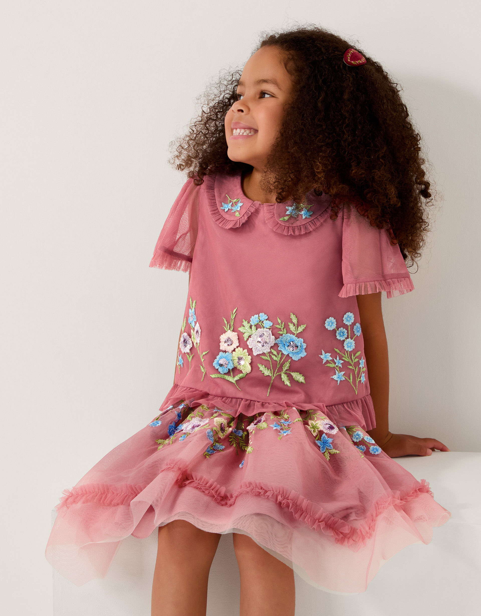 Kristi Embroidered Tulle Top Pink | Girls' Tops & T-shirts | Monsoon UK.