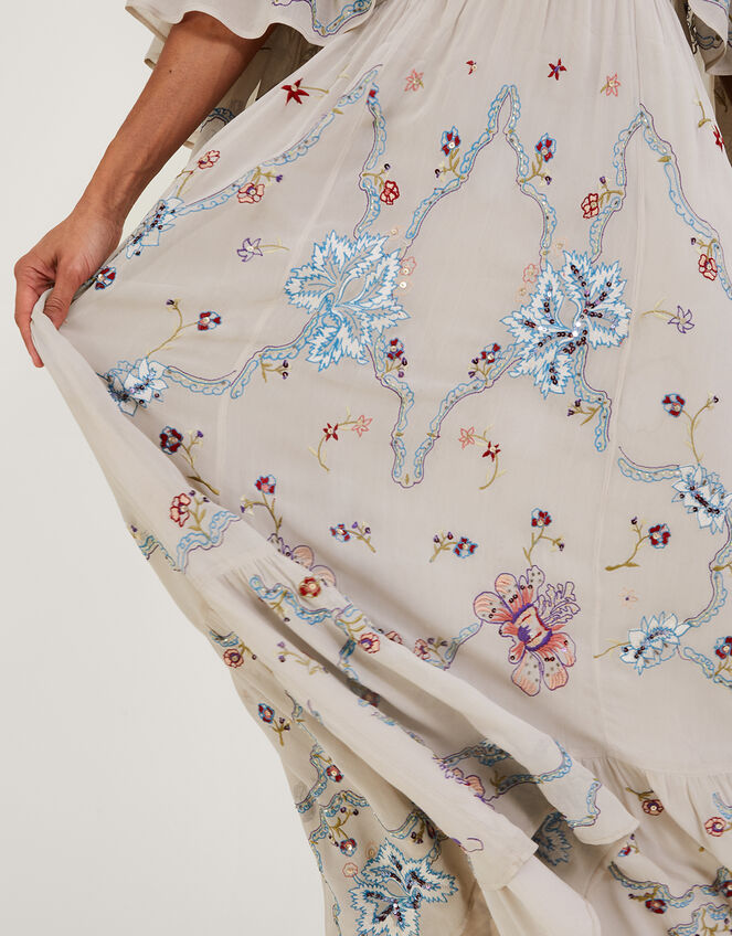 Seraphina Embroidered Cape Maxi Dress Nude | Evening Dresses | Monsoon UK.