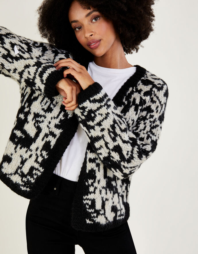 Handknit Jacquard Cardigan with Recycled Polyester Black | Cardigans ...