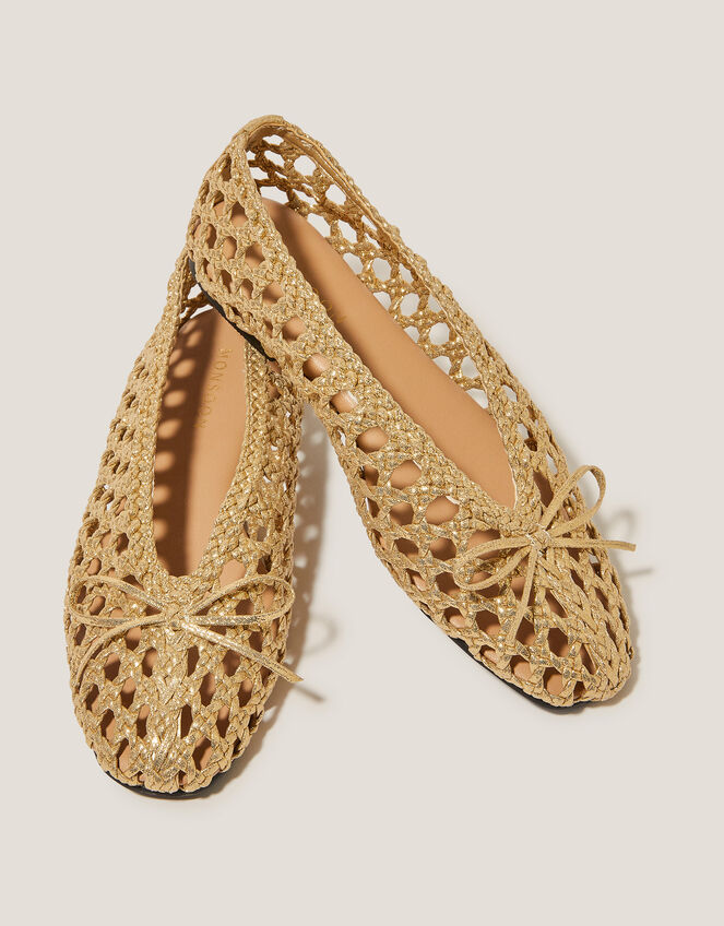 Betsy Woven Ballet Flats Gold | Women's Shoes | Monsoon UK.