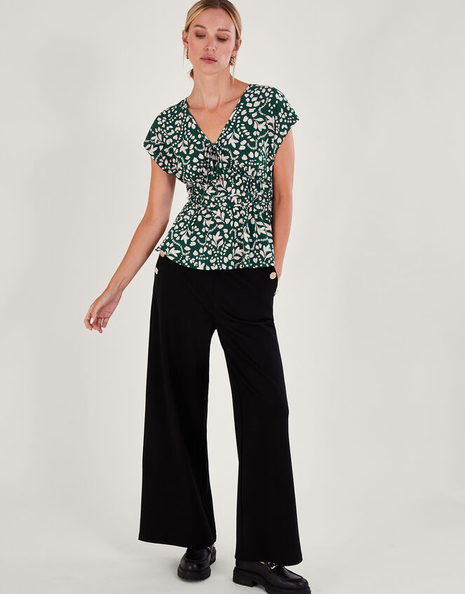 Print Fit-and-Flare Jersey Top Green