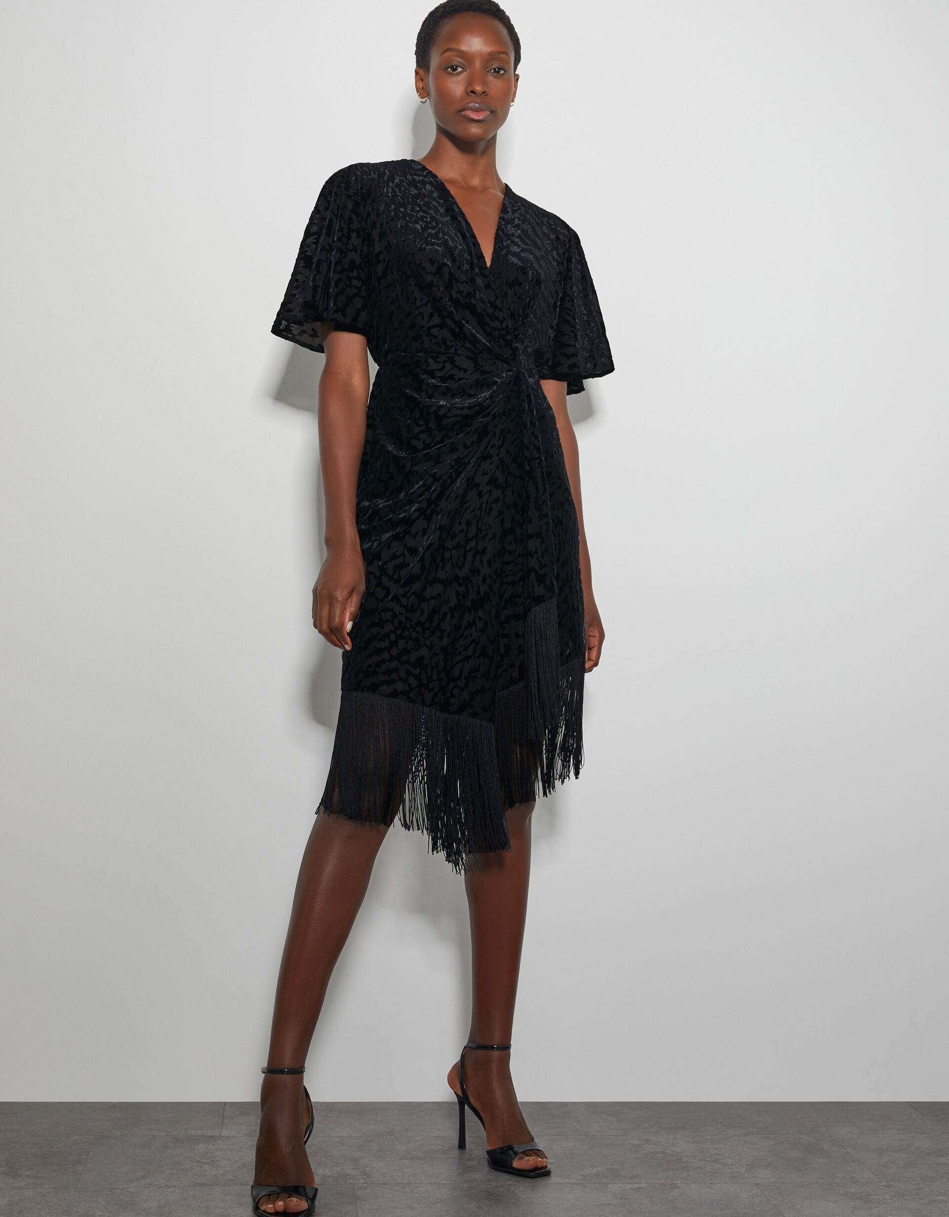 Dana Devore Leopard Print Wrap Dress Black