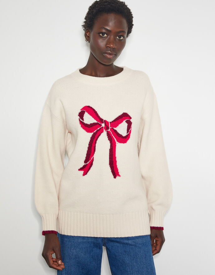 Lou Intarsia Bow Jumper Ivory | Jumpers | Monsoon UK.