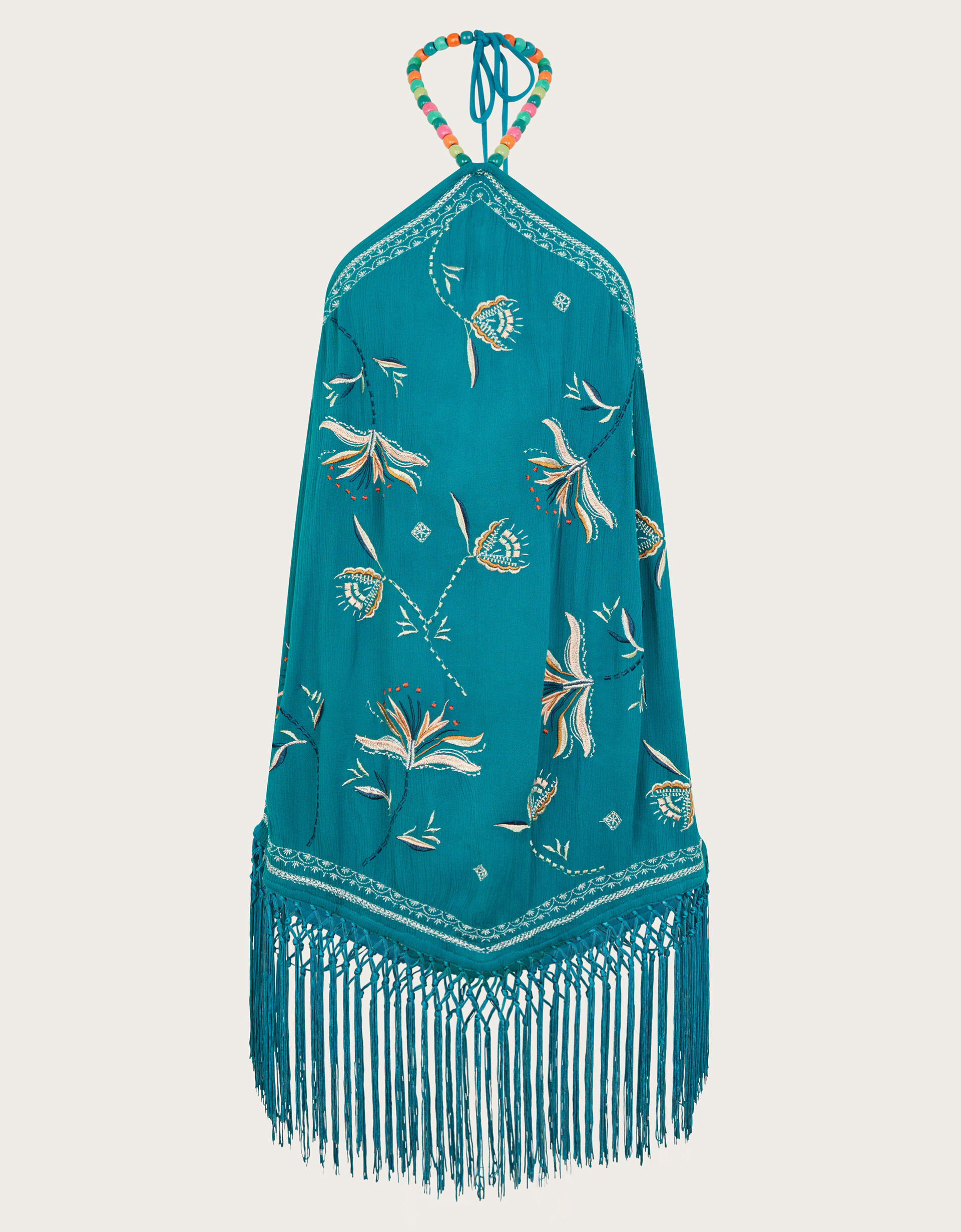 Liza Embellished Tassel Halter Top Teal