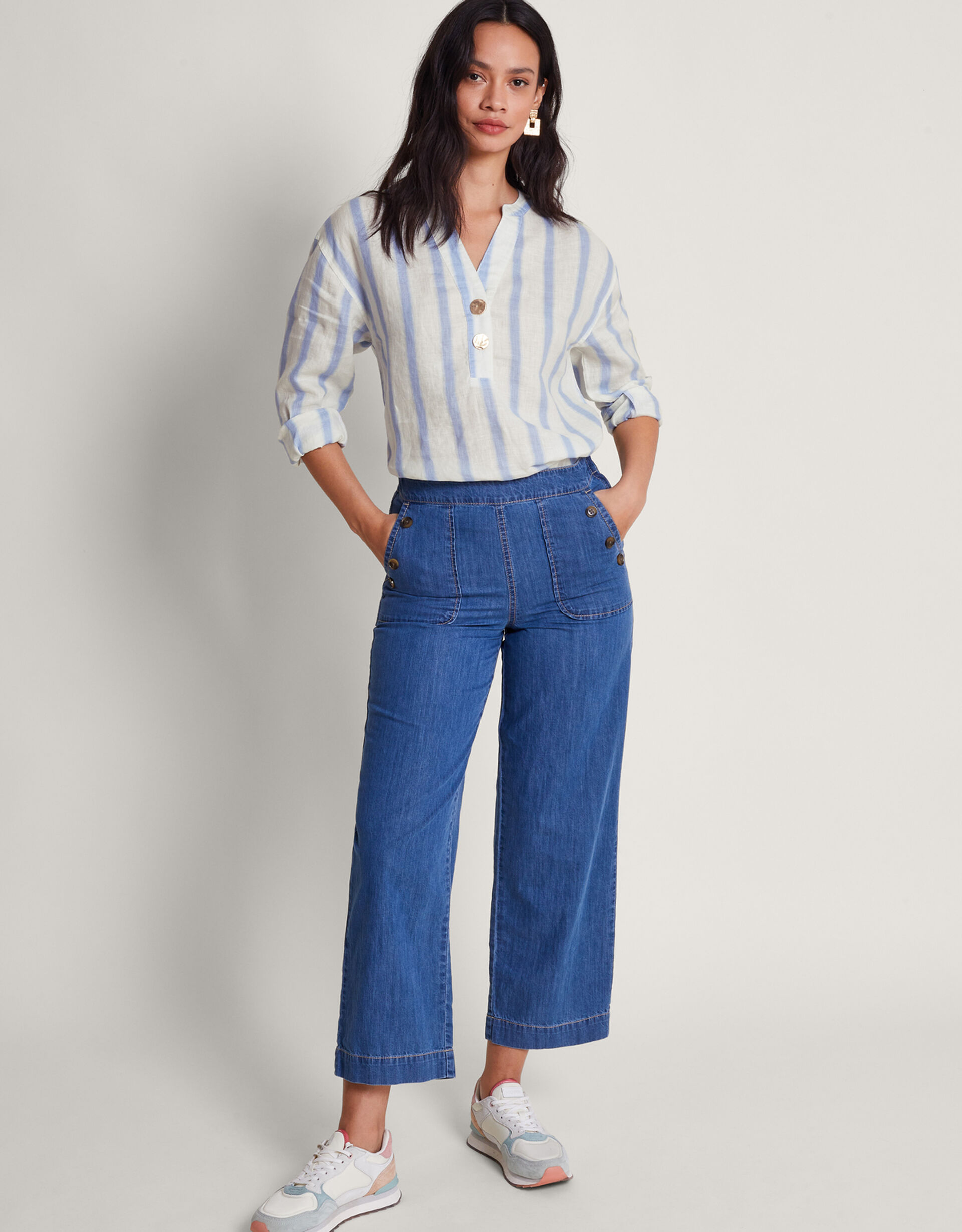 Lea Stripe Linen Top Blue | Tops & T-shirts | Monsoon UK.