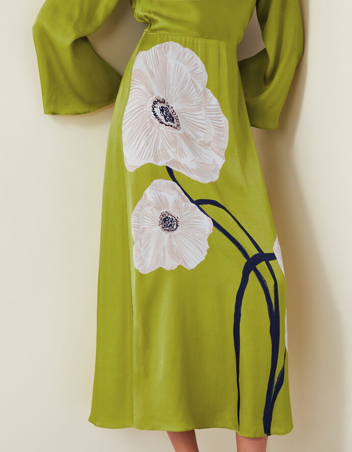 Molly Floral Print Satin Dress Green