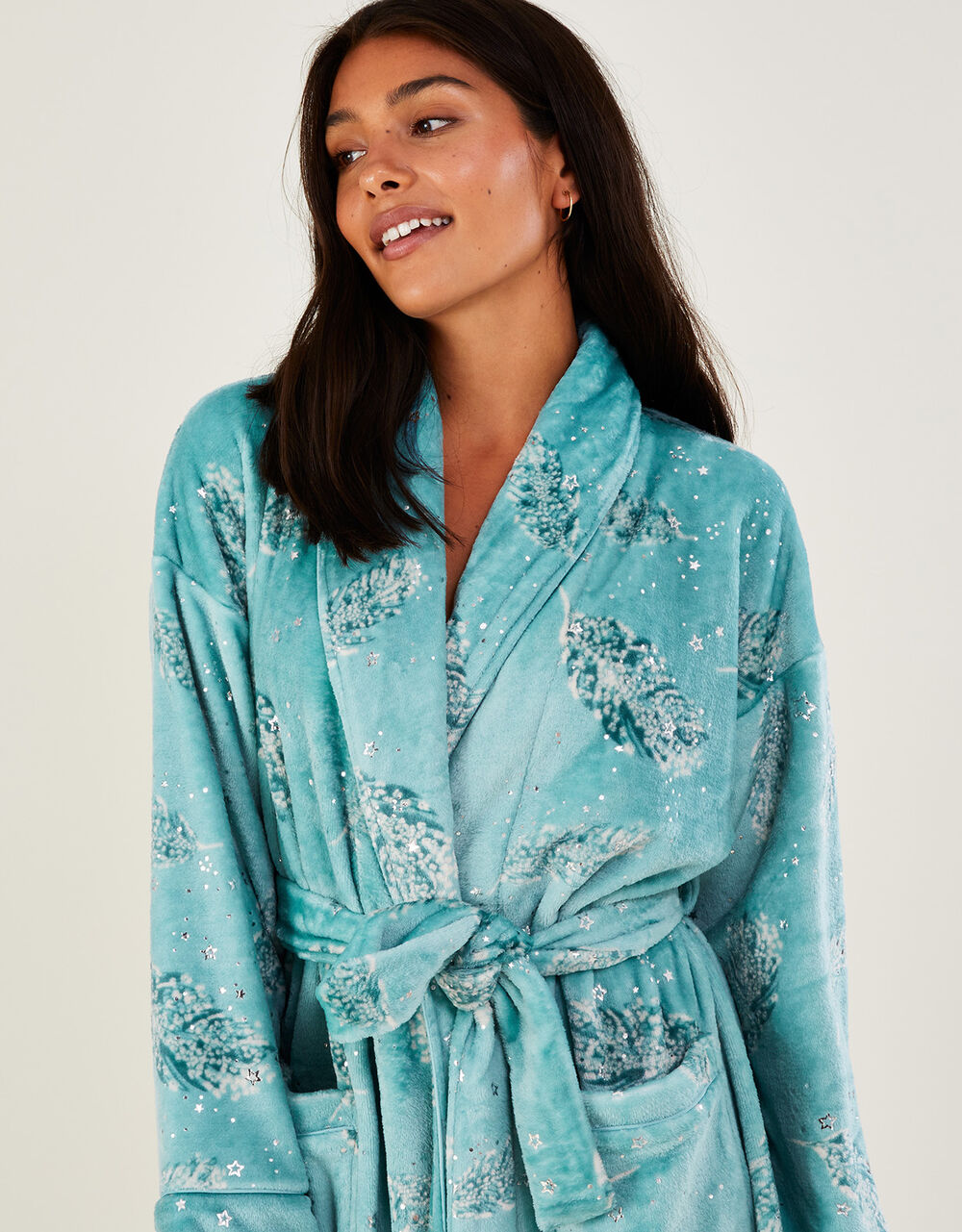 Feather Print Foil Dressing Gown Teal | Robes And Dressing Gowns ...