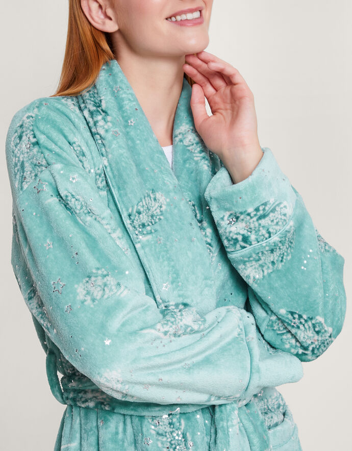 Feather Print Foil Dressing Gown Teal | Robes And Dressing Gowns ...