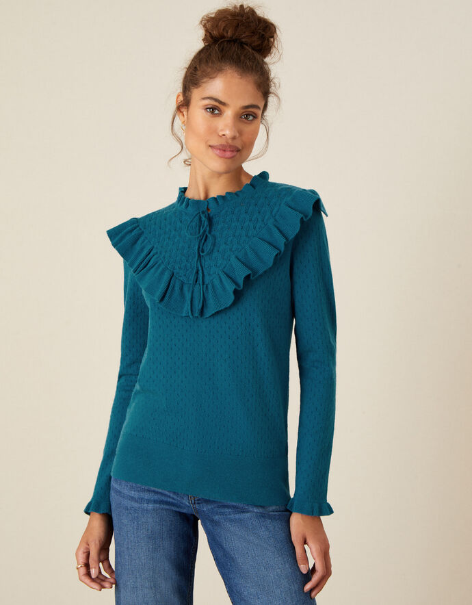 Ronnie Ruffle Lace-Up Jumper Teal | Jumpers | Monsoon UK.