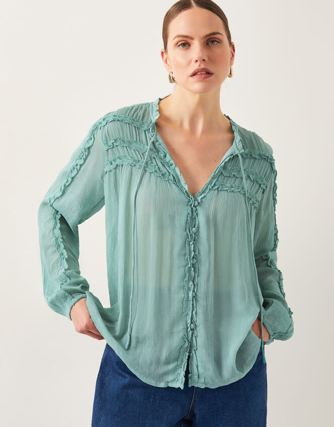 Juliet Sheer Texture Ruffle Blouse | Tops & T-shirts | Monsoon UK.