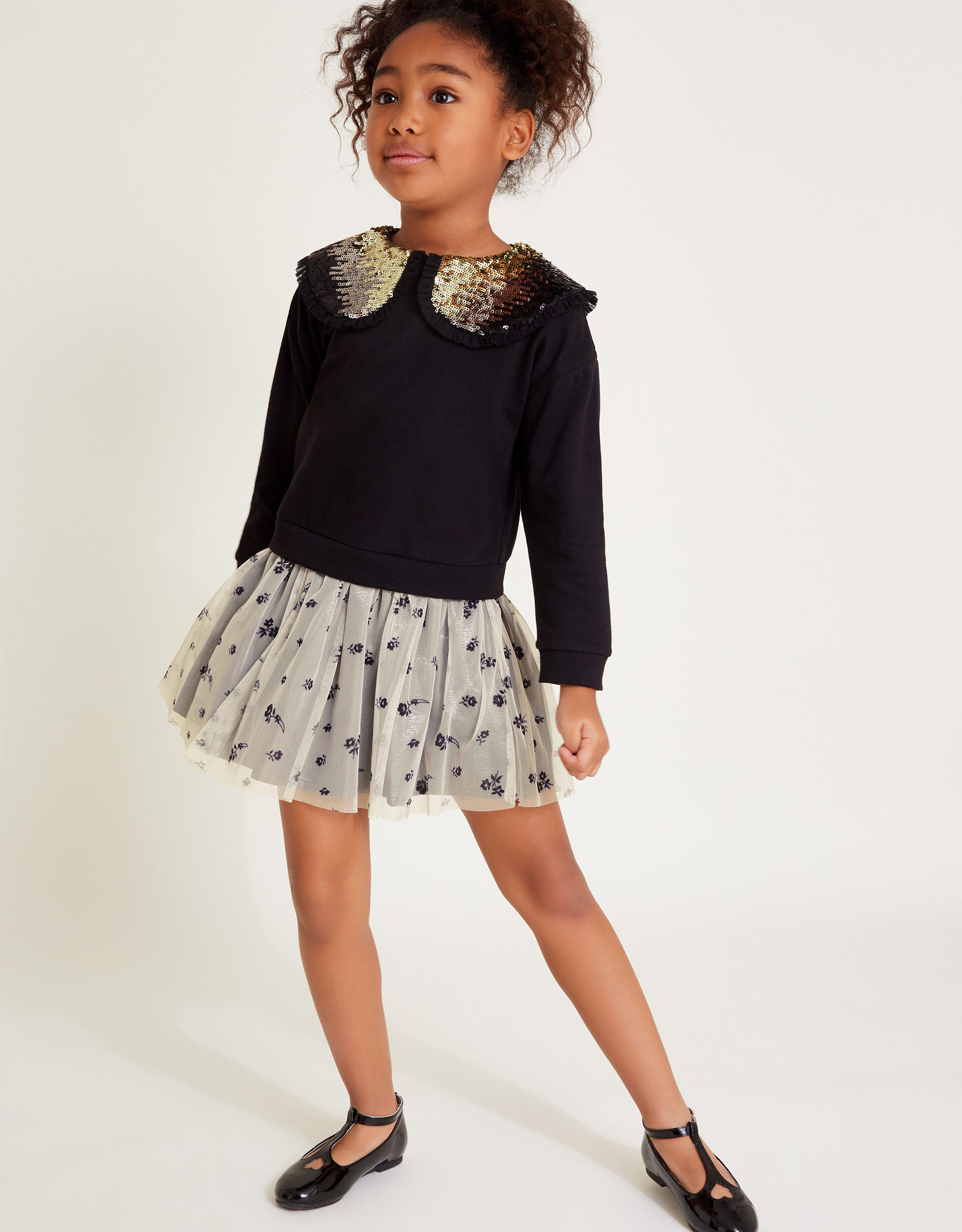 Embellished Floral 2-in-1 Disco Dress Black | Girls' Dresses | Monsoon UK.
