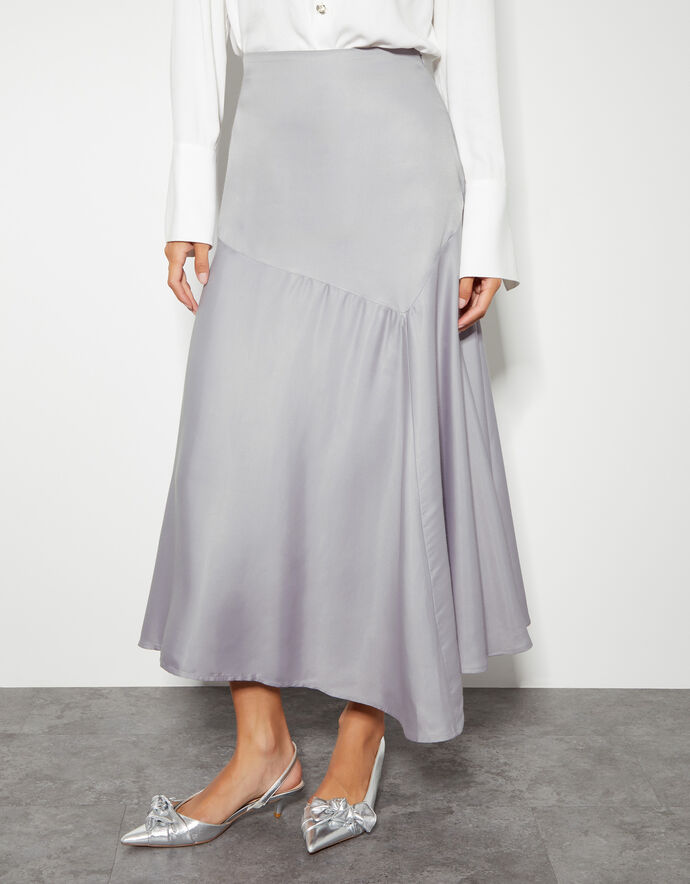 Fran Flared Satin Skirt Silver