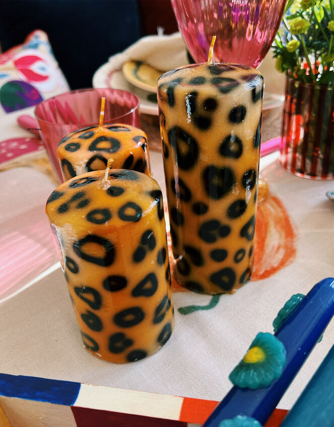 Anna and Nina Small Leopard Print Pillar Candle