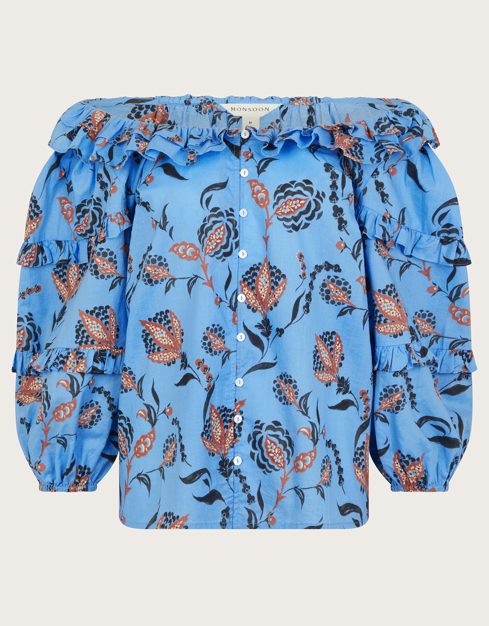 Clara Floral Frill Blouse Blue | Tops & T-shirts | Monsoon UK.