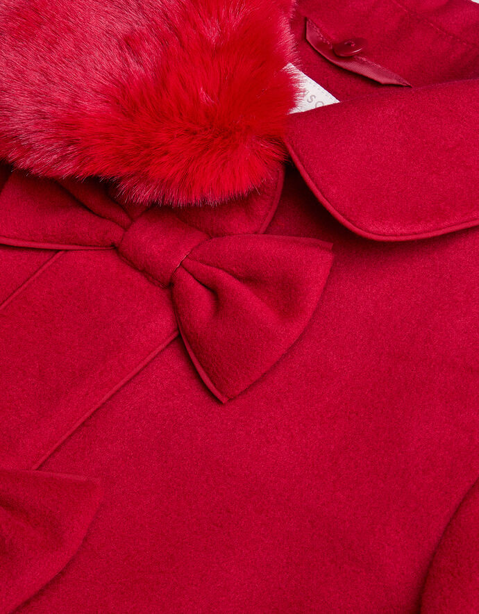 Faux Fur Collar Bow Coat Red | Girls' Coats & Jackets | Monsoon UK.