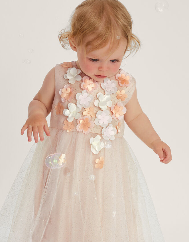 Baby Darcie 3D Flower Glitter Tulle Dress Gold | Baby Girl Dresses ...