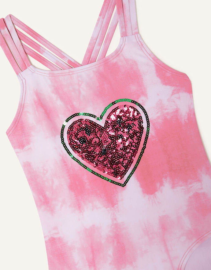 Tie Dye Sequin Heart Swimsuit Red