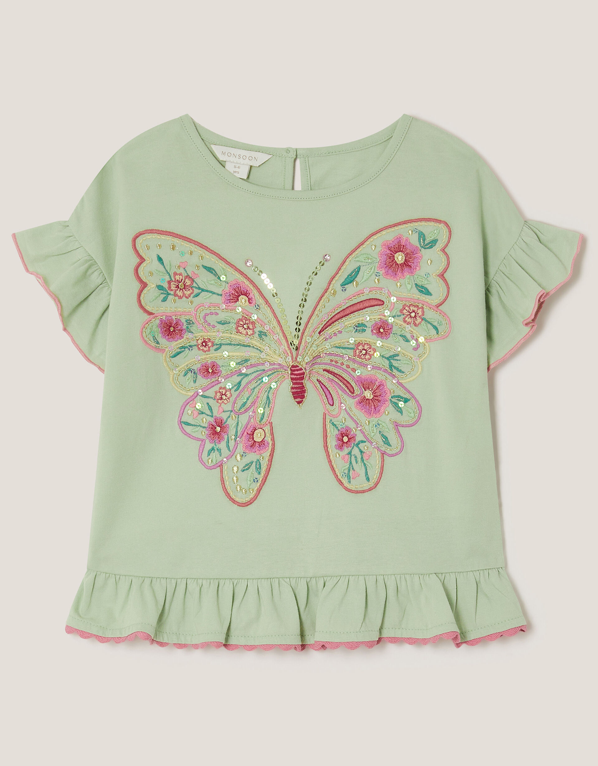 Butterfly Embellished Frill T-Shirt Green | Girls' Tops & T-shirts ...