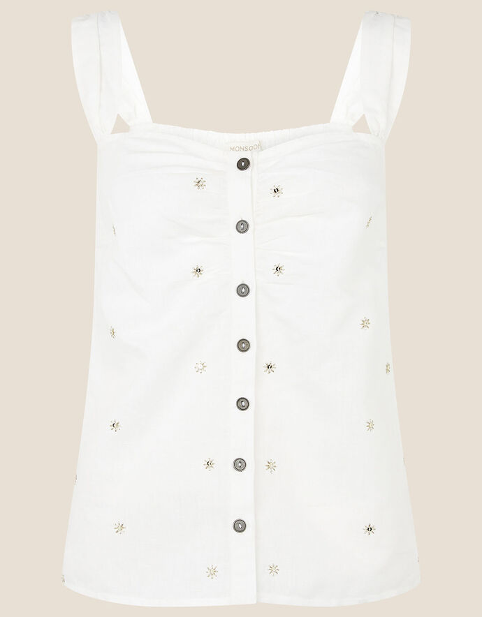 Embellished Cami in Linen Blend White