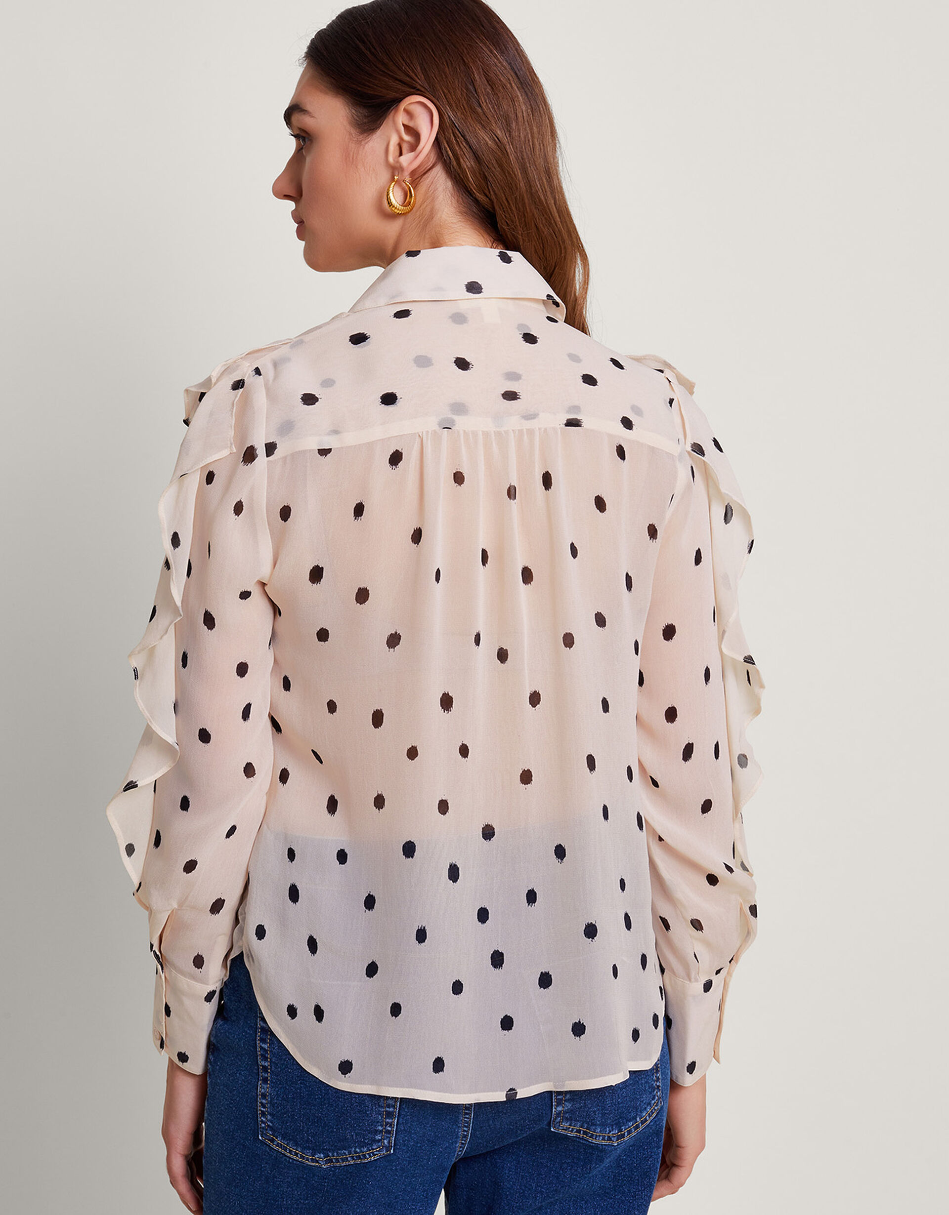 Irene Ruffle Spot Blouse Ivory | Tops & T-shirts | Monsoon UK.