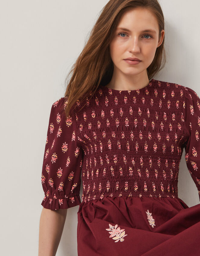 Laurie Floral Smocked Midi Dress Red | Midi Dresses | Monsoon UK.