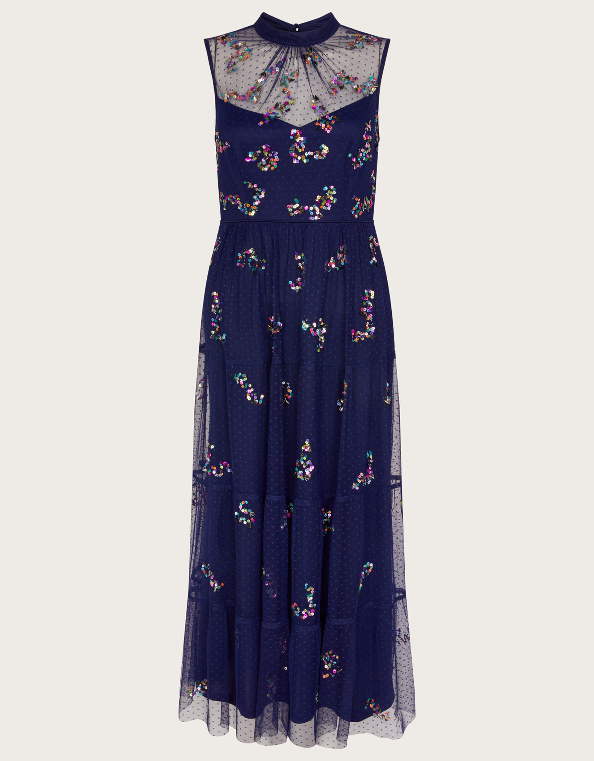 Suzie Spot Mesh Embellished Midi Dress Blue