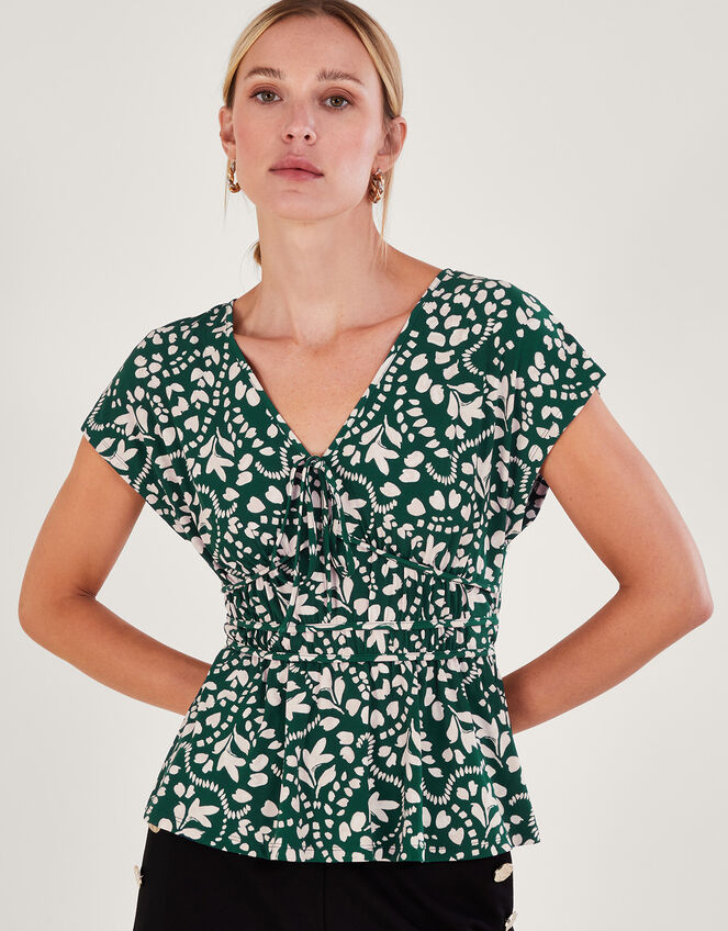 Print Fit-and-Flare Jersey Top Green | Vests, Camisoles And Sleeveless ...