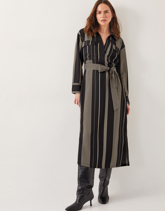 Andi Stripe Midi Shirt Dress Black | Day Dresses | Monsoon UK.