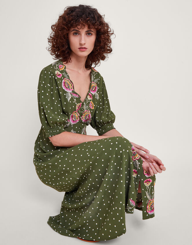 Myla Embroidered Tea Dress Green | Day Dresses | Monsoon UK.